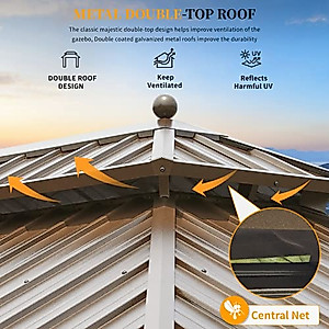 YOLENY 10'x12' Hardtop Gazebo with Double Galvanized Steel Roof, Pergolas Aluminum Frame, Curtains and Netting Included, Metal Outdoor Gazebos for Patios, Garden, Lawns, Parties