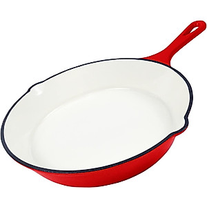 Healthy Choices 8" Small Enameled Cast Iron Skillet & 1 Qt Enameled Cast Iron Saucepan with Lid, Red Enameled Set, Heavy Duty, Indoor and Outdoor Use, Dishwasher Safe, Bake, All Cooktops upto 500°F