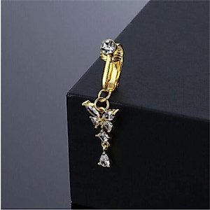 Fake Belly Ring,Fake Belly Piercing,Clip On Belly Button Rings,Non Piercing Fake Belly Butterfly Zircon Body Jewelry Ring Navel Button Rings (Gold+Silver)