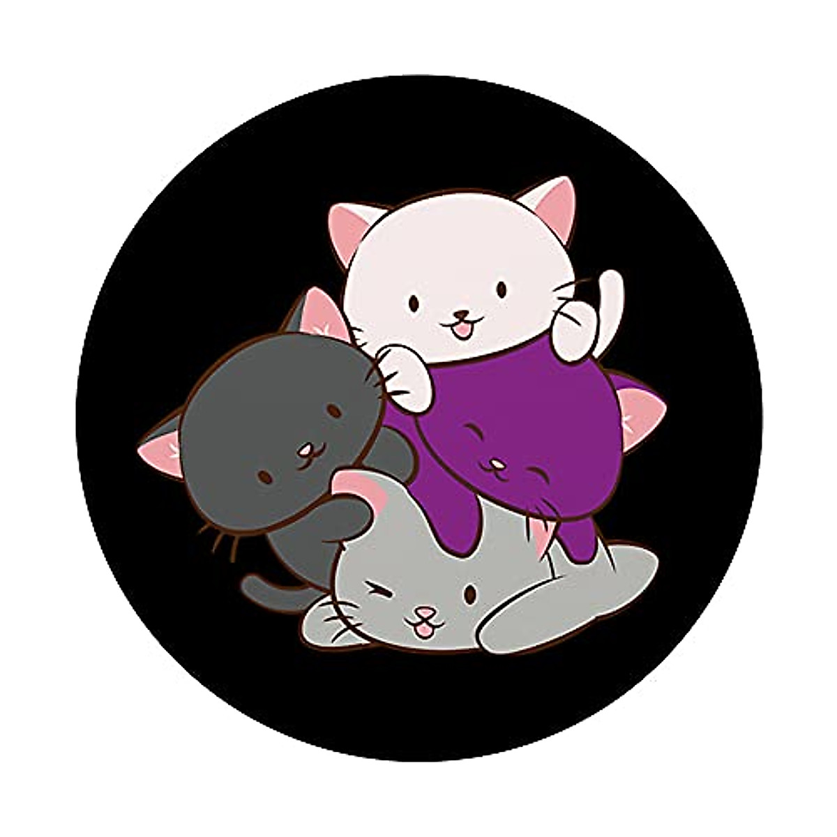 Cute Gray Ace Pride Kawaii Cats Demisexual PopSockets Swappable PopGrip