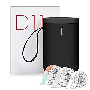 ASKITO Label Maker Machine D11 2021 Portable Wireless Connection Label Printer Tape Available for Phone Pad Easy to Use Office Home Organization USB Rechargeable 3 Roll Label Paper (Black)