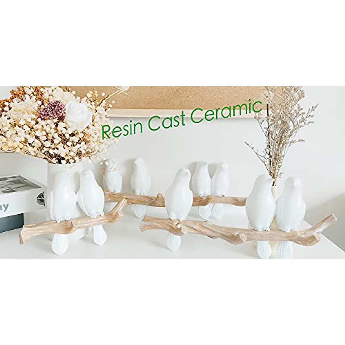 HaakLux Bird Hat Hook,Wall Hanger Decor Hooks,Mounted Resin Cast Ceramic,Tree Branch with Unique Hanging White Dove for Coat Towel Key Clothes in Bathroom Kitchen Bedroom Living Room(3 Birds)