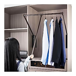 Pull Down Closet Rod for Hanging Clothes, Soft-Close Wardrobe Lift Retractable Cabinet Rail for Inside Cabinet Width 35"~47.2", 33 lb Weight Rating Aluminium alloy Tubing with Plastic Housing