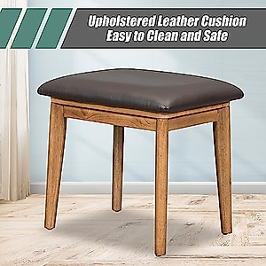 Lerkjstn 43.3" Classic Wood Makeup Vanity Set with Flip-top Mirror and Stool, Dressing Table with Three Drawers and Storage Space (Brown)