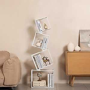 Weltallina Bookshelf, 4-Tier Bookcase White, White Bookshelf, 4 Tier Bookshelf, 49''Tall Industrial Bookshelf, Modern Book Storage, Storage Shelves for CDs/Books/Home Decor, Display Shelf