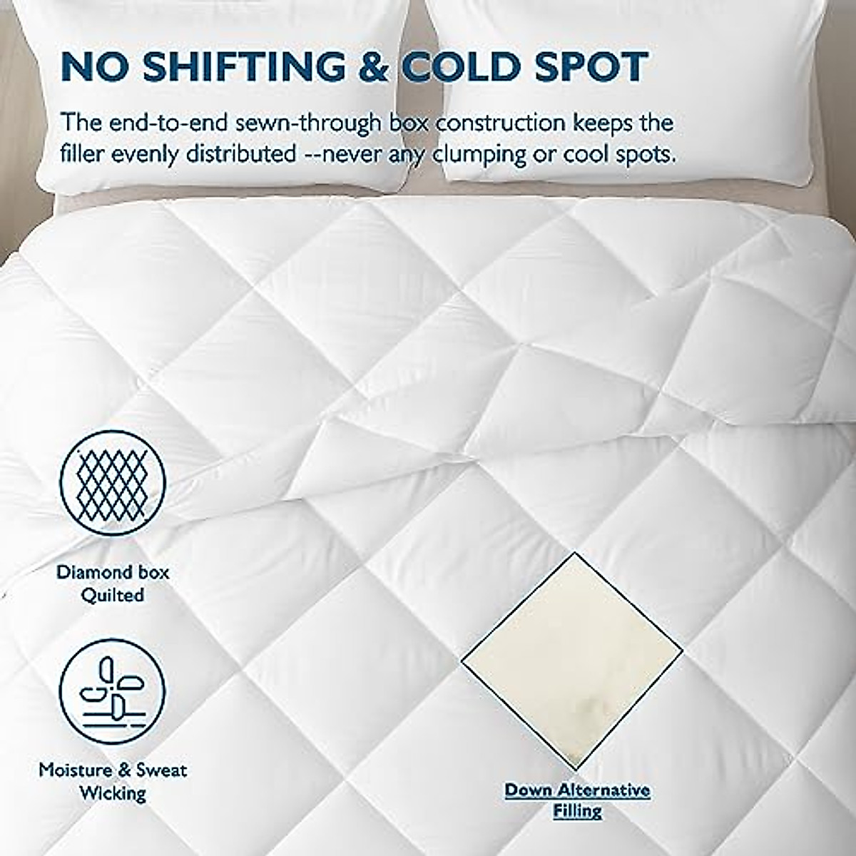Dafinner Lightweight Full Queen Bed Comforter, Cooling All-Season Duvet Insert, White Plush Bio-Base Down Alternative Quilt Bed Blanket for Summer Warm Weathers/Hot Sleepers