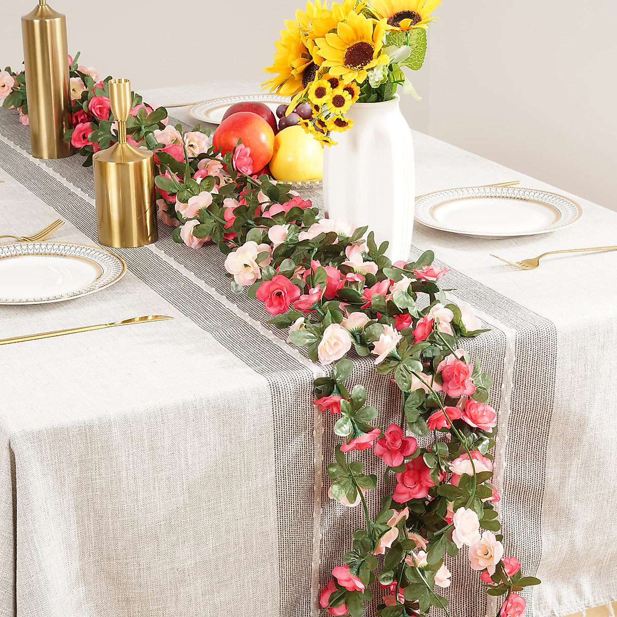 BLEUM CADE 2Pcs 16.4Ft Flower Garland Artificial Rose Vines for Bedroom, Cute Fake Hanging Flower Vines Floral Garland Decorations for Wedding Party Wall Room Decor Aesthetic