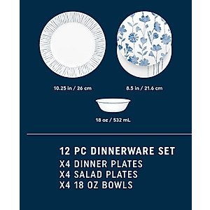 Corelle® Botanical Stripes 12-piece Dinnerware Set, Service for 4