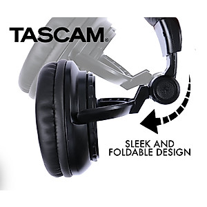 Tascam TH-03 Studio Headphones – Closed Back, Padded, Adjustable Pro Audio Headset with Gold Tip 1/8 inch to 1/4 inch Adaptor