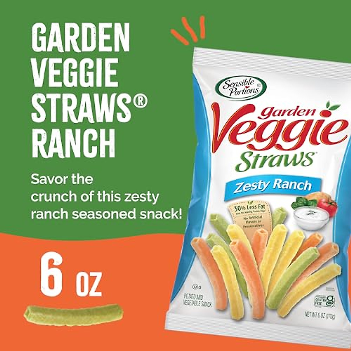 Sensible Portions Garden Veggie Straws Zesty Ranch, 7 Oz