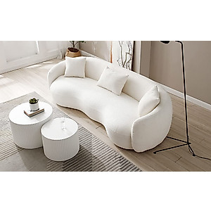 kevinplus White Round Nesting Coffee Table Set of 2 Modern Drum Side Table End Table for Living Room, Wood Circle Embossed Design Coffee Table Contemporary Living Room Table Set, Matte White
