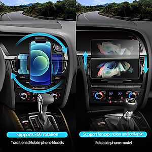 FULNEY Wireless Car Charger Mount, 15W Car Wireless Charger Holder for Air Vent & Dashboard, Compatible with Galaxy Z Fold 4/3/2/iPhone 14/13/12/11/X/8 Series/Samsung S22 Ultra/Note20