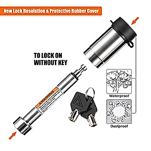 CZC AUTO Hitch Receiver Pin Lock Stainless 5/8 Inch Trailer Receiver Lock for Class III IV 2 2-1/2 Inch Receiver, Fits Hitch Bike Rack Tray Ball Tow Rope for Trailer Truck Car Boat (1 Pack, Silver)