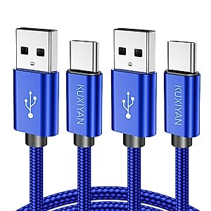 USB Type C Cable, (2-PACK 3FT) USB C Charger Cable Nylon Braided Fast Charging Sync Cord Compatible Samsung Galaxy S10 S9 S8 Plus,Note 9 8, LG G7 V30S V35 THINQ V30 G6,Google Pixel 2 xl,HTC U12+(Blue)