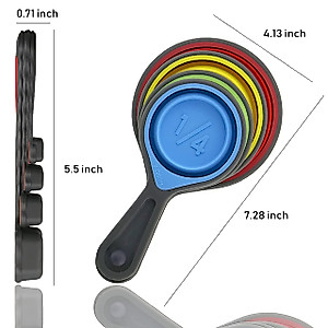Collapsible Silicone Soft Measuring Cups and Measuring Spoons,8 pieces Portable Food Grade Silicone Measurement Cup for Liquid & Dry Measuring Baking &Utensils & Travel Measuring Cup，space saver