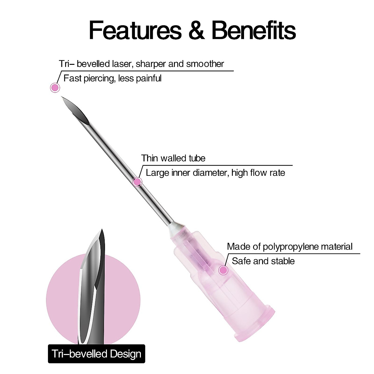 Vitaheal 100 Pack 18 Ga 1 Inch Needle, Luer Lock, Industrial Accessories, Sterile Individual Package for Lab Scientific Measuring, Refilling Inks, Plant and Industry