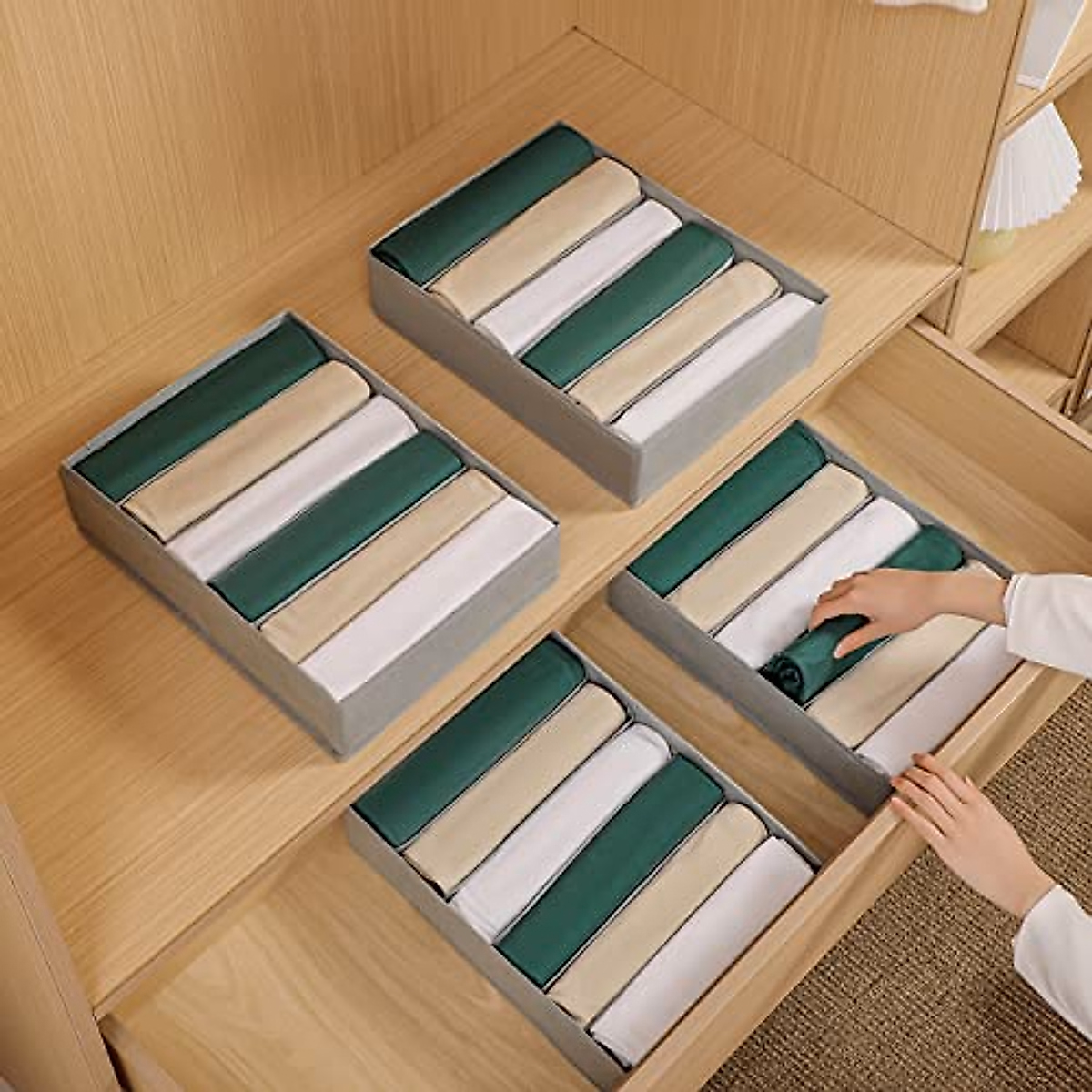 Coorganisers 4 Packs T-shirt Drawer Organizers for Clothing,6 Grids Compartment Storage Box Wardrobe Clothes Organizer, Washable Clothes Organizer for Folded Clothes, T-shirt, Legging, Silk Scarve