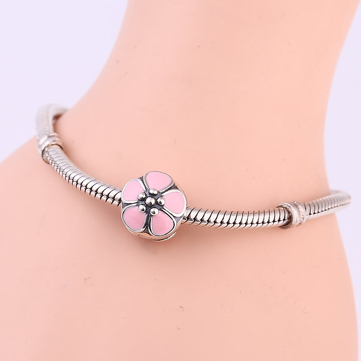 Flower Star Clip Charms Authentic 925 Sterling Silver Clip Lock Stopper Beads for European Bracelet (Blossom Pink Enamel)
