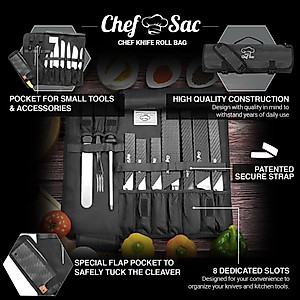 Chef Knife Roll Bag | 8+ Slots for Knives & Kitchen Tools | Water Resistant Knife Bag | Knife Carrying Case Only, Tools Not Included | Chef Knife Bag for Professional Chefs & Culinary Students (Blue)