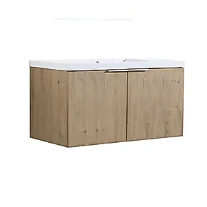Lifeand Cabinet with Sink,Soft Close Doors,Float Wall-Mounting Design for Small Bathroom, 30'', Oak