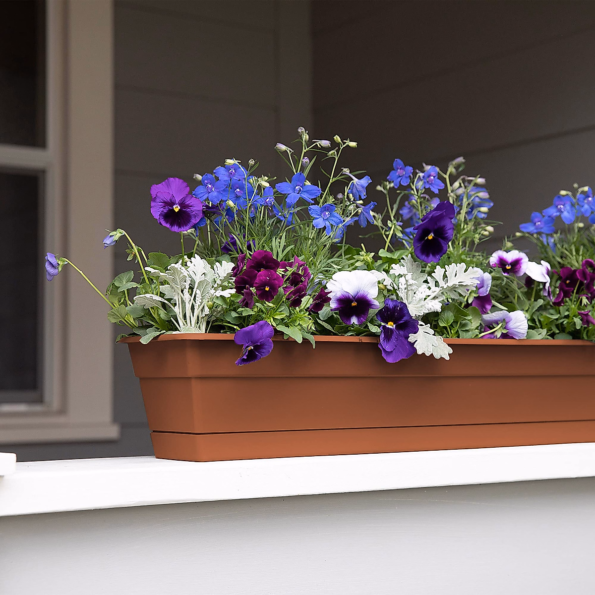 Bloem Dura Cotta Window Box Planter: 30" - Terra Cotta - Large Box with Tray, Weatherproof Resin Box, Removable Tray for Indoor & Outdoor Use, Gardening, 4 Gallon Capacity