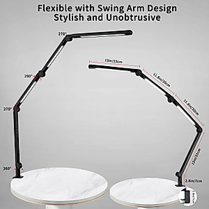 vimeepro LED Desk Lamp with Clamp Flexible 4 sections Swing Arm Three light sources desk light, 4 Color Modes & 5 Brightness, Eye Caring Led table light with Memory Function for table lamps for office