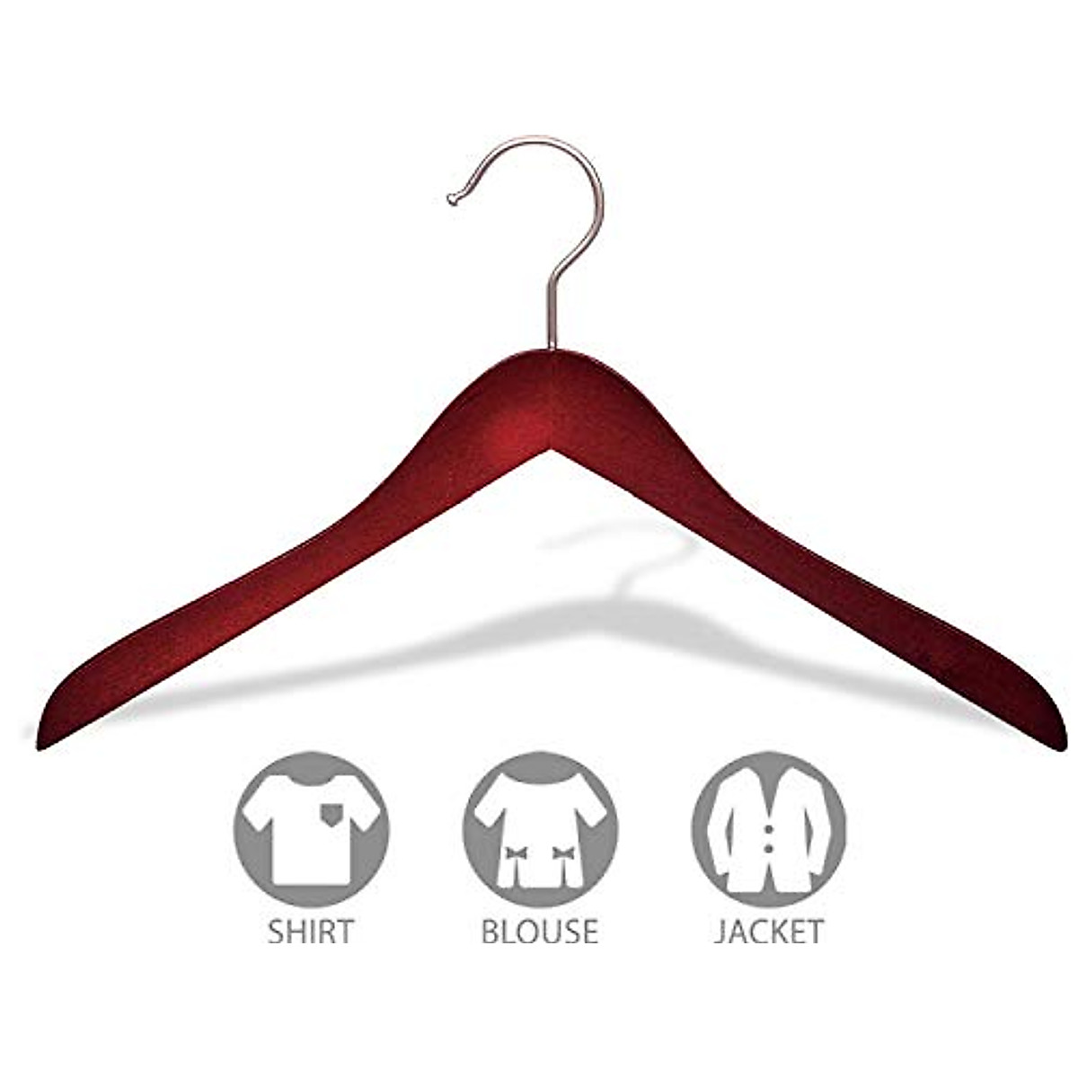 Cherry Finish Wood Top Hanger with Concave Body and Matte Nickle Hardware in 17" Length X 5/8" Thick, Box of 24