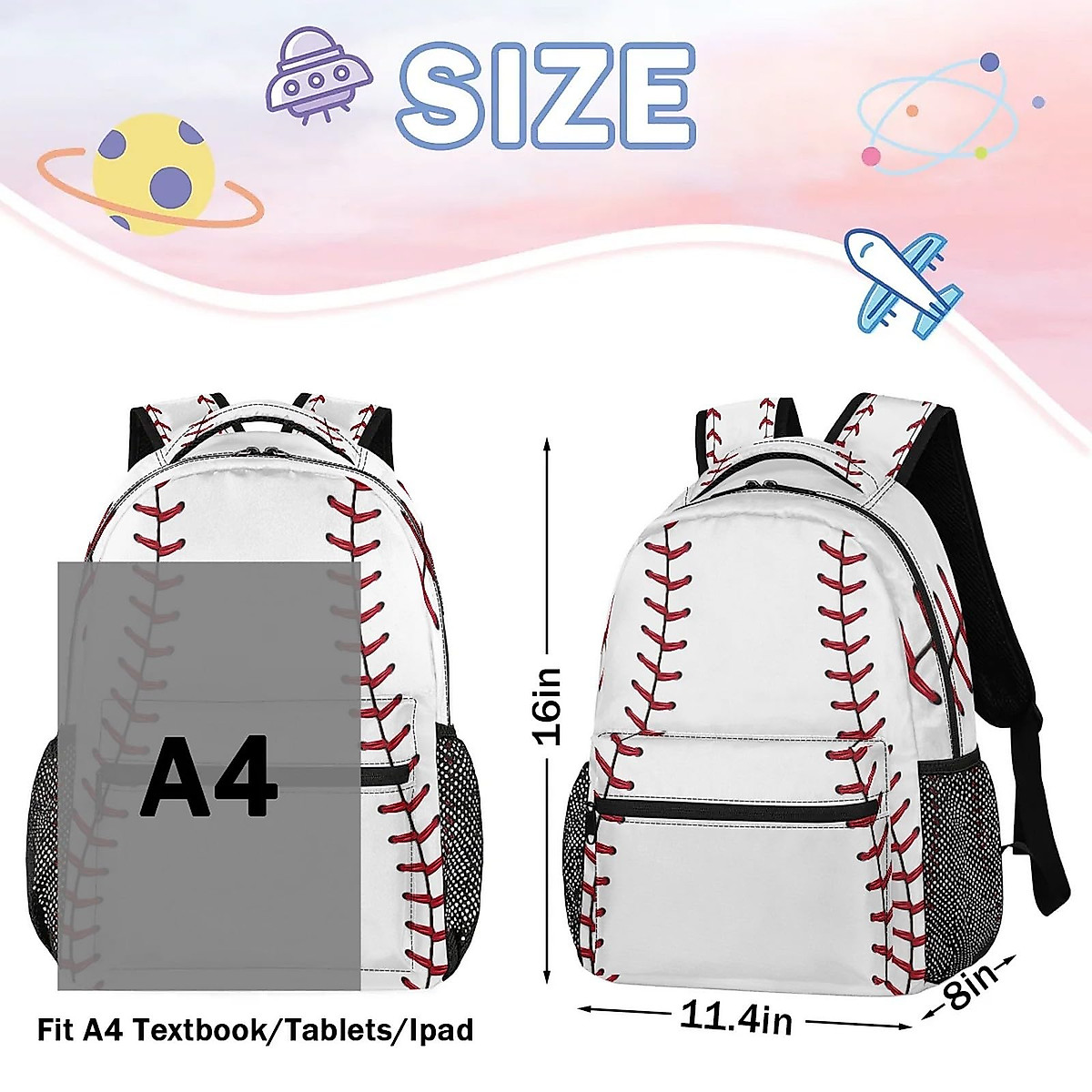 AUUXVA Baseball Stitches Laptop Backpack Kids Girls Boys Bookbag School Travel Tablet Back Pack Students Schoolbag For Elementary Junior High School College Hiking Fits 13 14 14.5 Inch