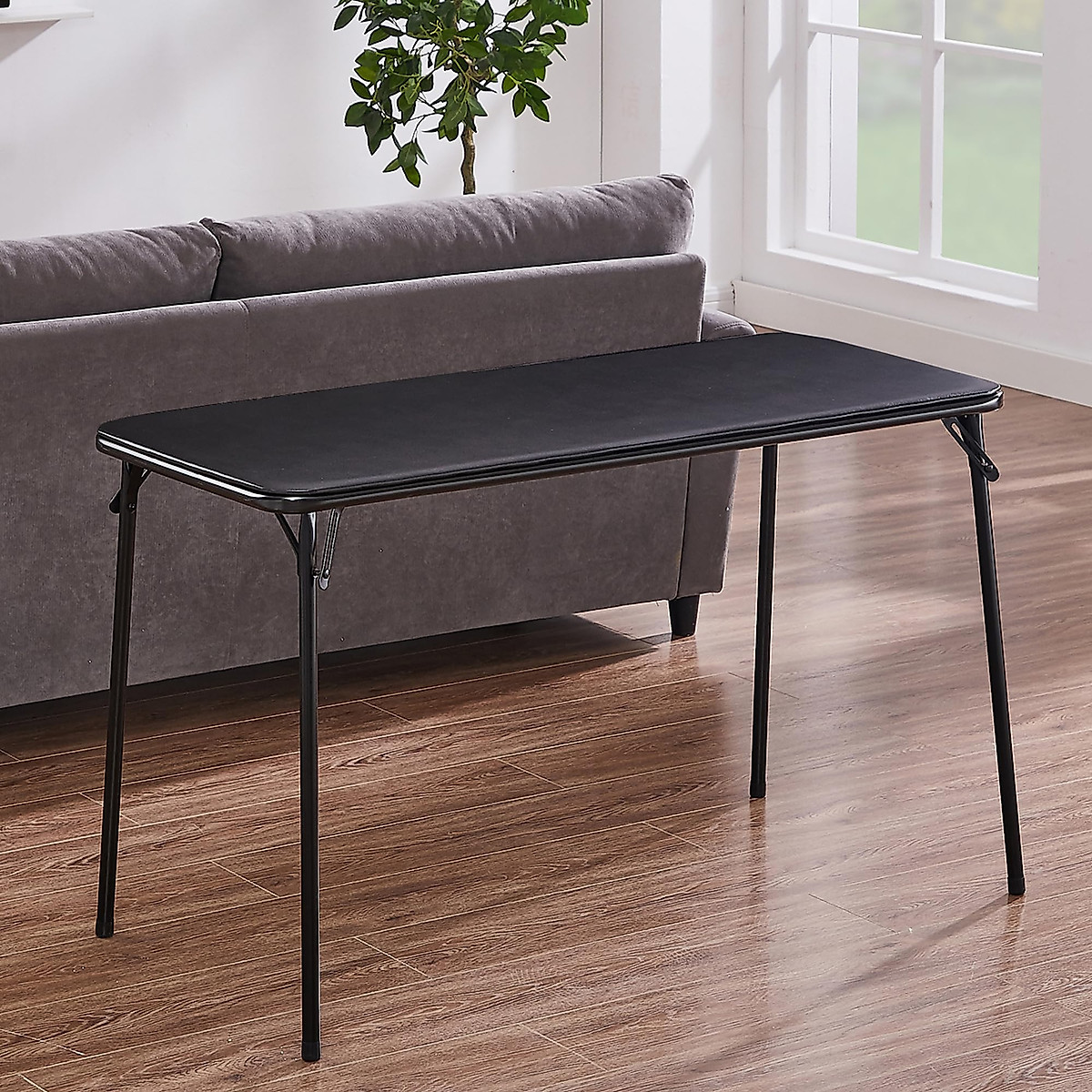 VECELO Folding Table Desk 47’’ with Collapsible Legs & Vinyl Upholstery, No Assembly Needed, Metal, Black, 47'' x 20'