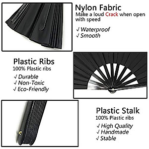 TIHOOD 2PCS Large Folding Silk Hand Fan Hand Folding Fans Chinese Tai Chi Folding Fan for Men and Women Performance, Dance, Decorations, Festival, Gift (Black x2)