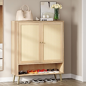 YITAHOME Rattan Shoe Cabinet with Doors, 5-Tier Shoe Storage Cabinet for Entryway, Shoe Rack Organizer Cabinet for Entryway/Hallway/Closet