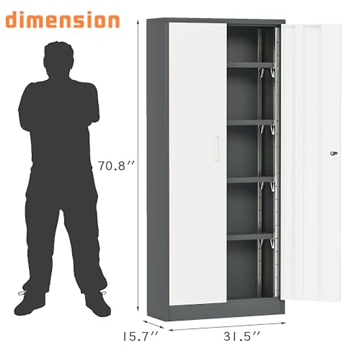Shahoo Metal Storage Cabinet with Lockable Door and Shelves for File, Tool, Medium Size for Garage, White and Gray