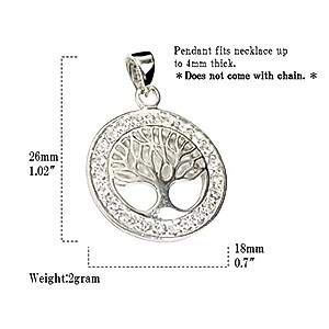 COSUMOSU Tree of Life Sterling Silver Pendant Zirconia Round