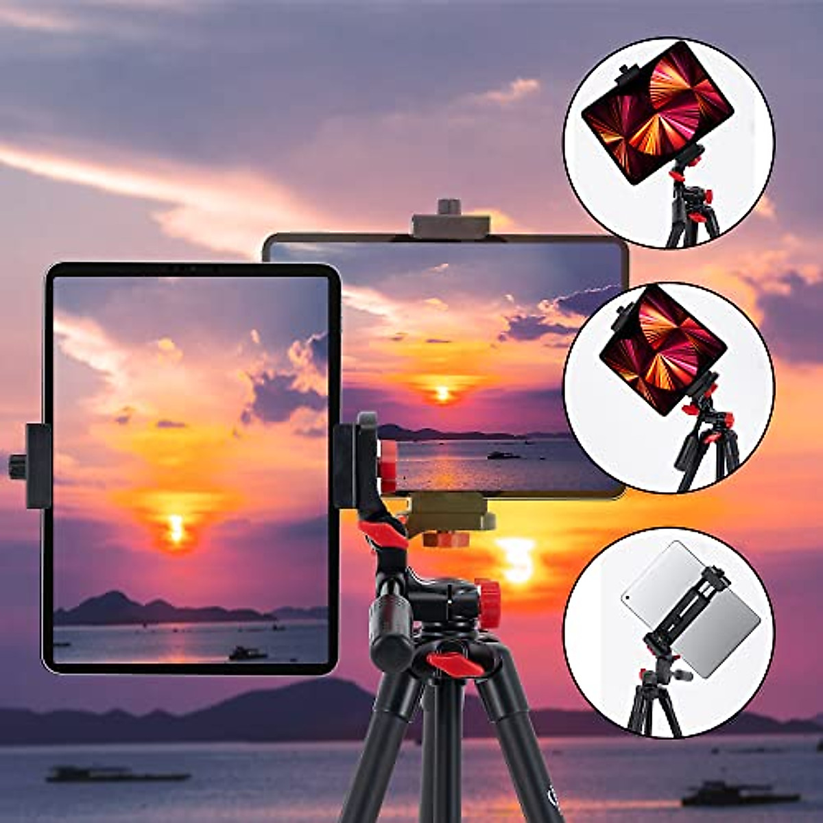 Tablet Tripod 53 inch iPad Tripod Aluminum Smartphone Tripod for iPhone iPad Pro Camera Mobile Phone Lightweight Travel Selfie Stand Tripod Black