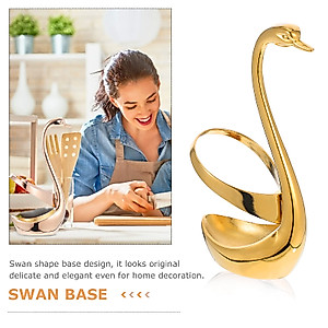 Hemoton Dinnerware Set Spoon Stand Stainless Steel Utensil Holder Fruit Dessert Flatware Swan Base Holder Spoon Organizer for Countertop (Golden) Spoon and Fork Holder Stainless Steel Swan Holder
