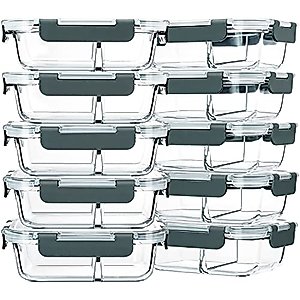 M MCIRCO [10-Pack,22 Oz Glass Meal Prep Containers 2 Compartments, Airtight Glass Lunch Bento Boxes with Lids, Glass Food Storage Containers, BPA-Free, Microwave, Oven, Freezer and Dishwasher
