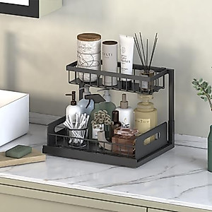 Stoigeld 2 Tier Under Sink Organizer and Storage for Kitchen,Pull Out Cabinet Organizer,Multi-Purpose Sink Organizer with Sliding Drawer for Bathroom - 2 Pcs