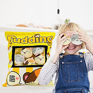 Nenalayo Cute Kitty Cat Snack Pillow Pudding Decorative Stuffed Animal Dolls for Bed Couch Creative Toy Gifts for Teens Girls Kids