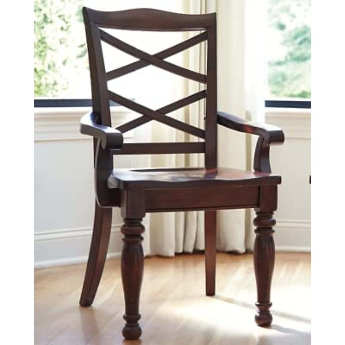 Signature Design by Ashley Porter Traditional Hand Finished Rustic Dining Arm Chair, Set of 2, Brown