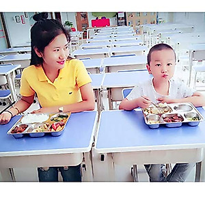 AIYoo 304 Stainless Steel Divided Plates with Lid for Adults Divided Dinner Tray 5 sections Bento Lunch Box Divided Food Containers