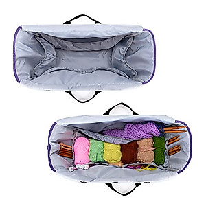 CURMIO Yarn Storage Bag, Knitting Tote Bag for WIP Project, Crochet Hooks, Knitting Needles and Yarn Skeins, Bag Only, Purple (Patented Design)