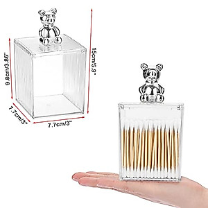 Hipiwe Acrylic Qtip Holder with Bear Lid - Clear Cotton Swab Holder Bathroom Organizer Containers Q-tip Dispenser Apothecary plastic Jar for Cotton Ball, Cotton Rounds, Cotton Pads