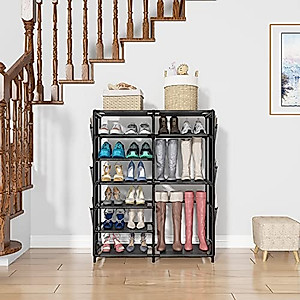 YAHAO 7 Tier Shoe Rack Organizer,Free Standing Shoe Racks, Metal Shoe Rack,Store 24-31 Pairs of Shoes and Boots With Side Hanging Shoe Pockets,Can Be Used for Entrance, Living Room And Bedroom