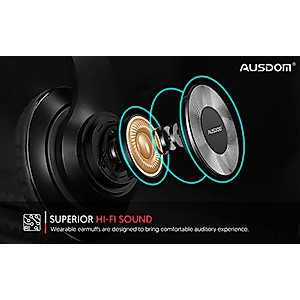 Ausdom Kids Headphones Lightweight Over-Ear Wired HiFi Stereo Headphones with Built-in Mic Comfortable Leather Earphones- Black