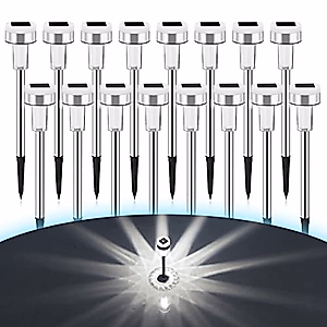 TWINSLUXES 16 Pack Solar Pathway Lights Outdoor Dual Light Source LED Solar Waterproof Pathway Lights for Garden Patio and Walkway Decoration Cool White