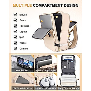UPPACK Travel Backpack For Women Men Carry On Backpack Flight Approved Gym Bag With Shoe Compartment Hiking Waterproof Laptop Backpack College Essentials Beige…