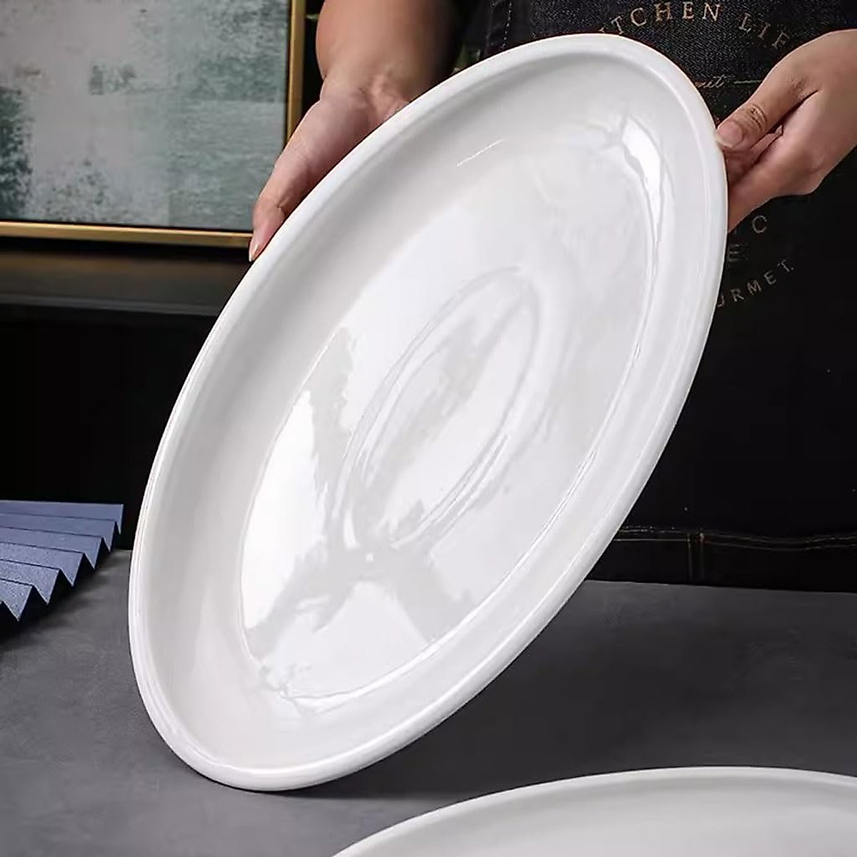 Dinner Plates Set Fish Plate Household Steamed Fish Plate Large Hotel Restaurant Commercial Tableware Oval Dish Kitchen Salad Bowl (Size : Small)
