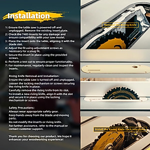 Rolkely Zero Clearance Inserts Compatible with DeWalt DWE7485 with Riving Knife Slot, Precise Cuts with No Tear-out and Helps Improve Dust Flow, Includes Off-set Screws, Easy Height Adjustment, 4-pack