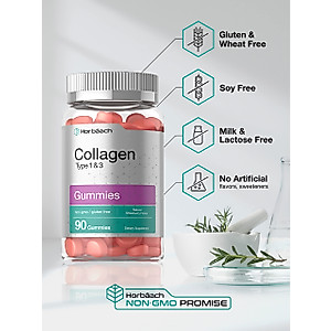 Horbäach Collagen Gummies | 90 Count | Strawberry Flavored Gummy | Hydrolyzed Type 1 and 3 | Non-GMO, Gluten Free