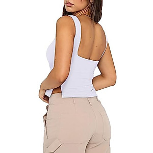 REORIA Women Summer Tops Sexy Ruched Sweetheart Neck Sleeveless Backless Side Split Tank Tops Going Out Y2K Trendy Cropped Tank Tops Pluse Size White Medium
